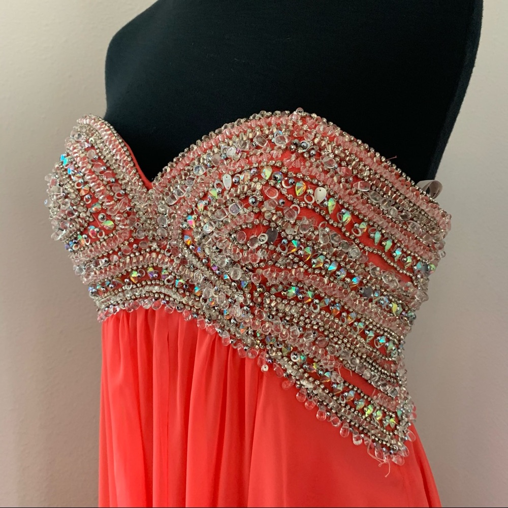 Bejeweled Coral Prom Dress - Gem